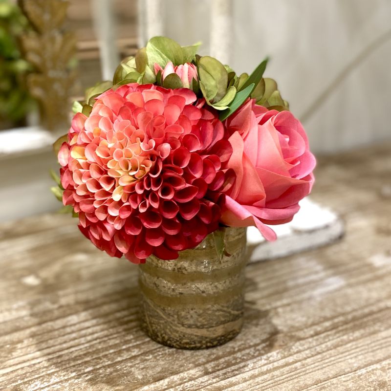 [RESS-ADALGP] Gold Glass Vase Small - Artificial Pink Dahlia, Rose & H ...